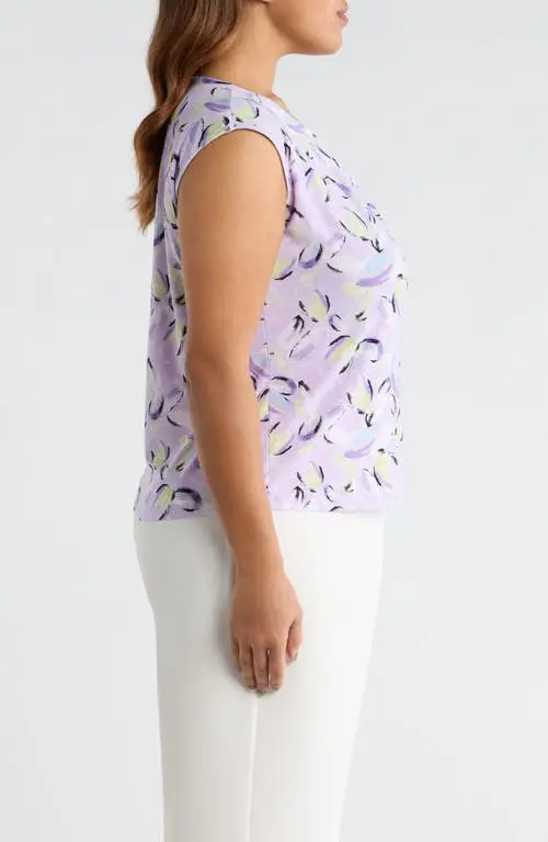KASPER Printed Cap-sleeve Top