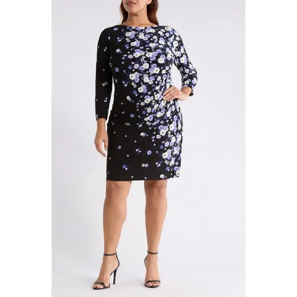 KASPER Floral Print Sheath Dress - Black Multi