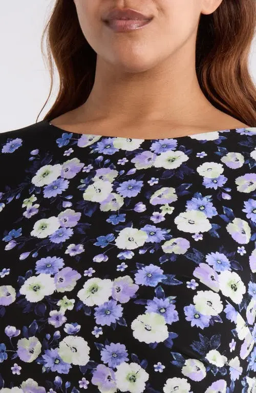 KASPER Floral Print Sheath Dress - Black Multi