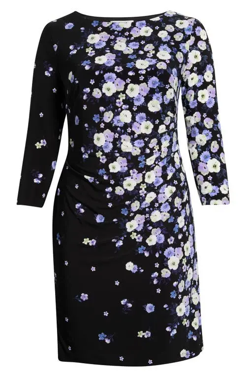 KASPER Floral Print Sheath Dress - Black Multi
