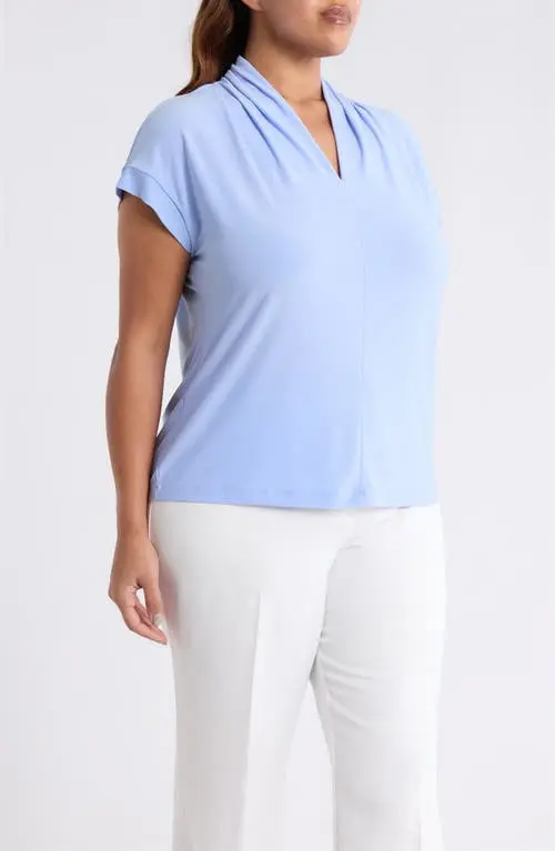 KASPER Cap Sleeve V-neck Shirt - Paris Bleu