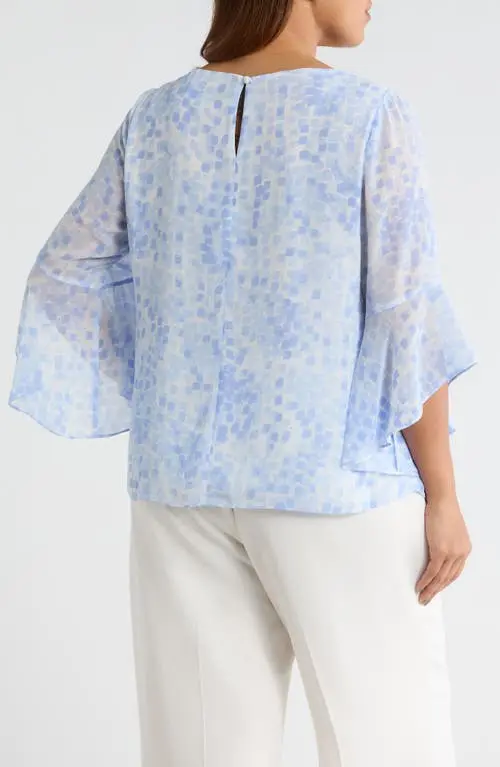 KASPER Ruffle Sleeve Top - Paris Bleu Multi