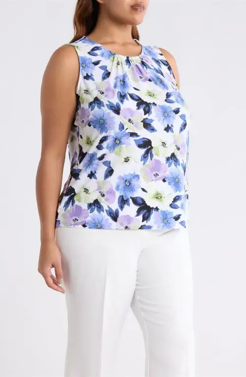 KASPER Floral Print Shirred Shell