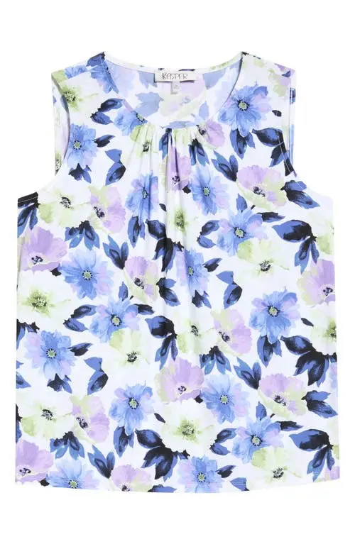 KASPER Floral Print Shirred Shell