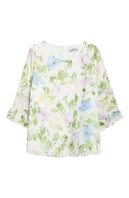 KASPER Floral Print Ruffle Sleeve Shirt - Lily White Multi