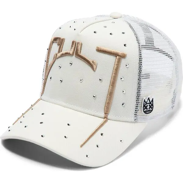CULT OF INDIVIDUALITY Arch Logo Crystal Embellished Trucker Hat - Winter White