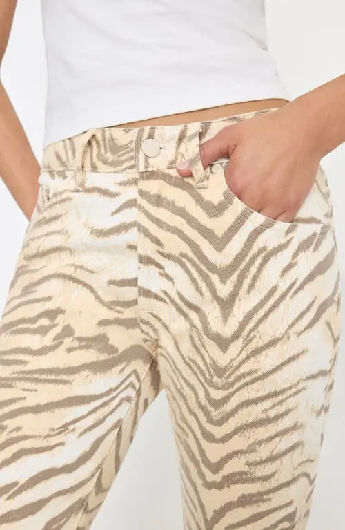 Good American Tiger Print Ankle Straight Leg Jeans - Brown Tiger