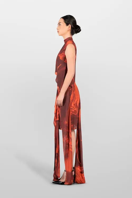 LAURA APARICIO Asymmetric Volant Dress