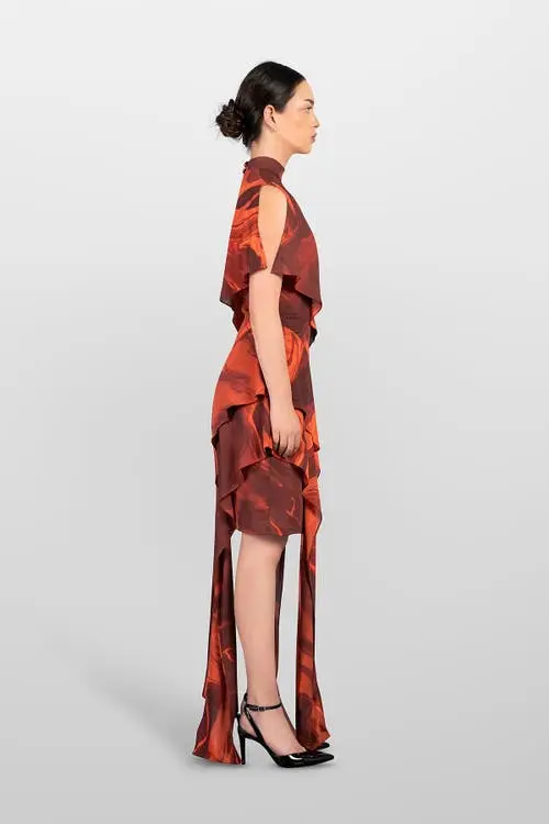 LAURA APARICIO Asymmetric Volant Dress