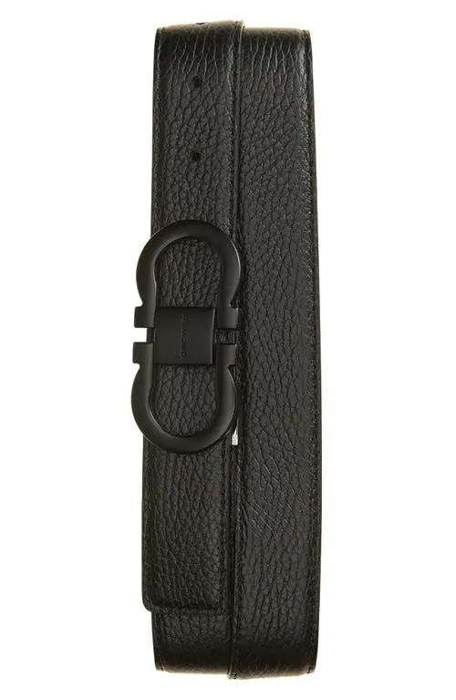 FERRAGAMO Double Gancio Reversible Leather Belt - Nero Hickory
