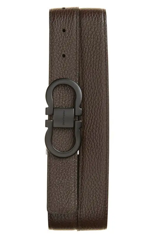 FERRAGAMO Double Gancio Reversible Leather Belt - Nero Hickory