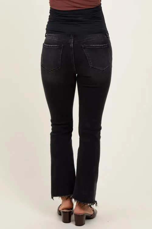 PINKBLUSH Crop Flare Maternity Jeans - Black