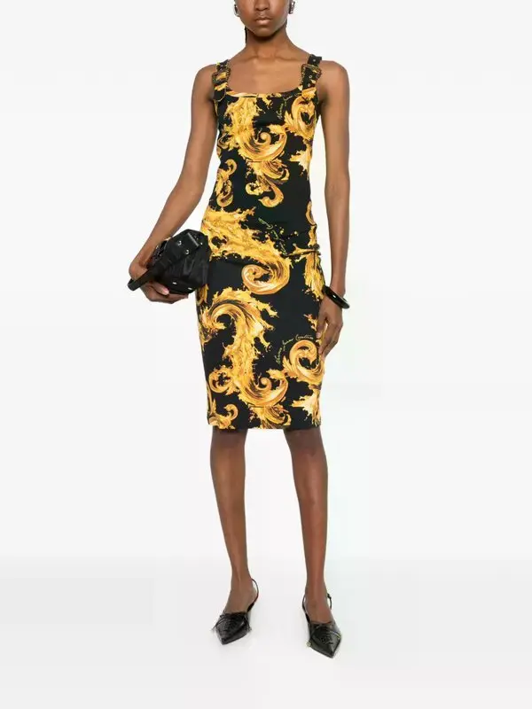 Versace Baroque-print Midi Dress - Black