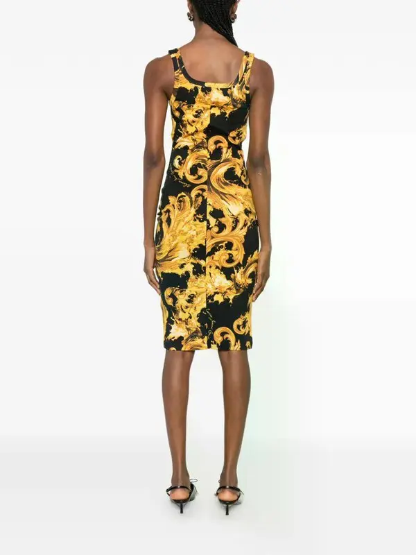 Versace Baroque-print Midi Dress - Black
