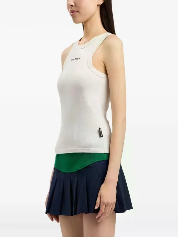 Palm Angels Logo Print Ribbed Tank Top - White