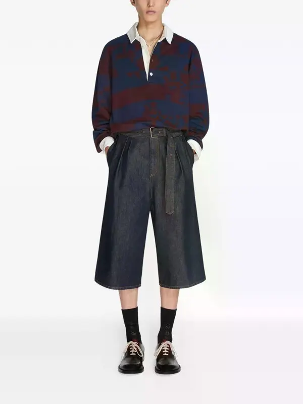 Dries Van Noten Striped Long-sleeved Polo Shirt - Blue