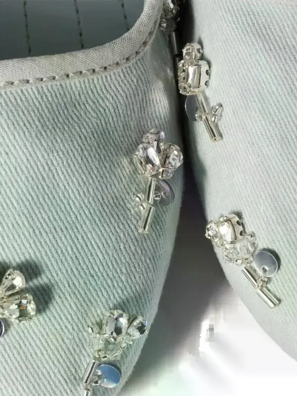 Miu Miu Embroidered Drill Ballerinas With Crystal Floral Embellishments - Green