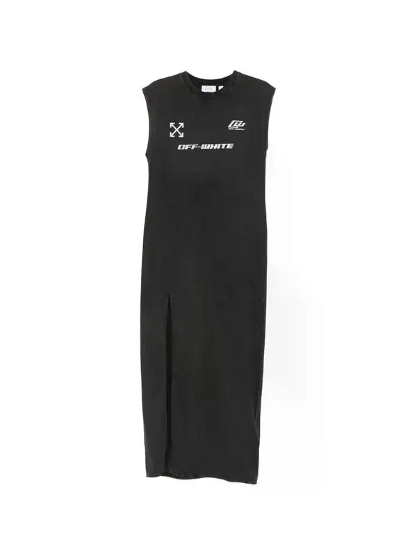 Off-White Marble-effect Logo-print Sleeveless Maxi Dress