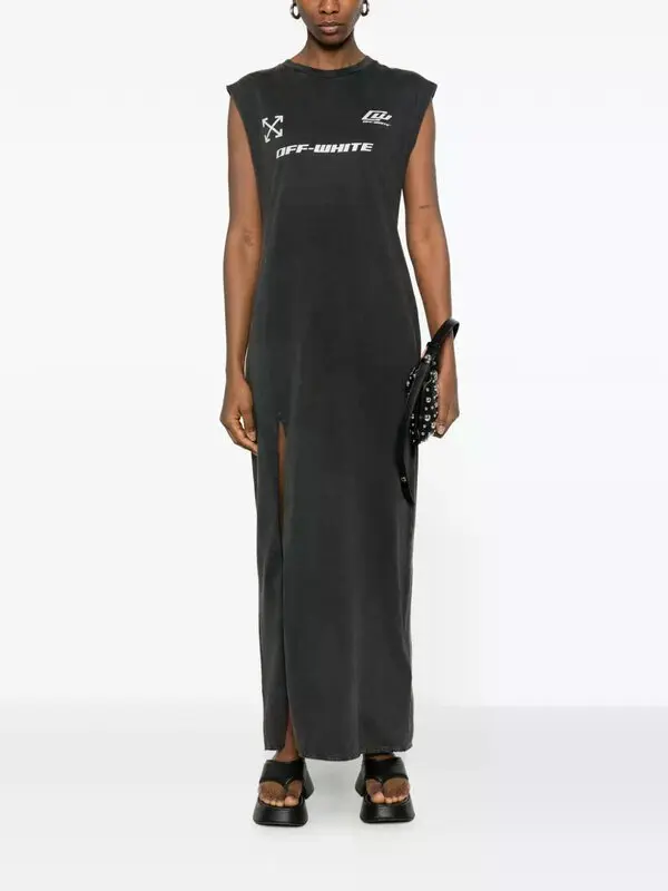 Off-White Marble-effect Logo-print Sleeveless Maxi Dress