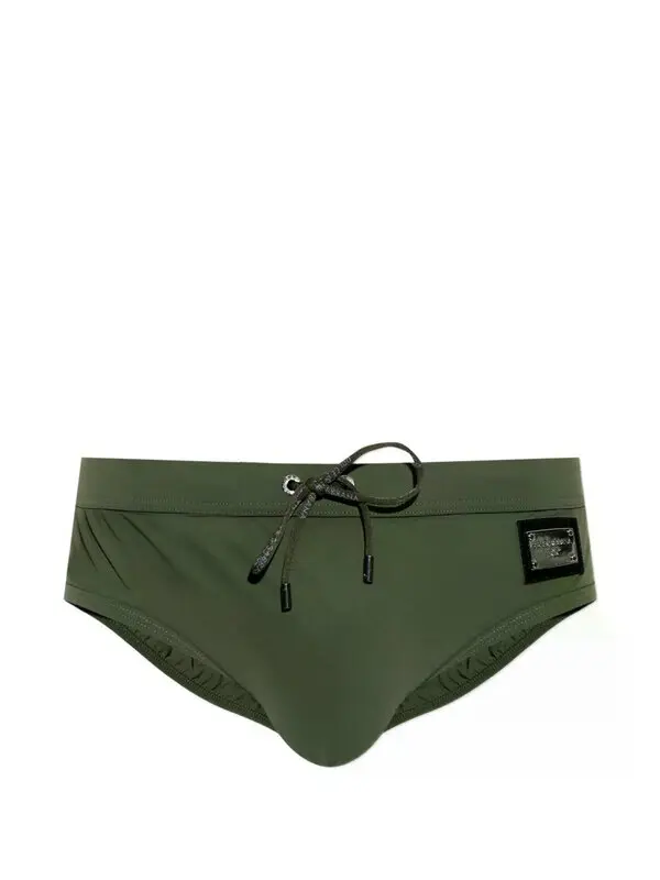 Dolce & Gabbana Drawstring Swim Trunks With Logo Plaque - Green
