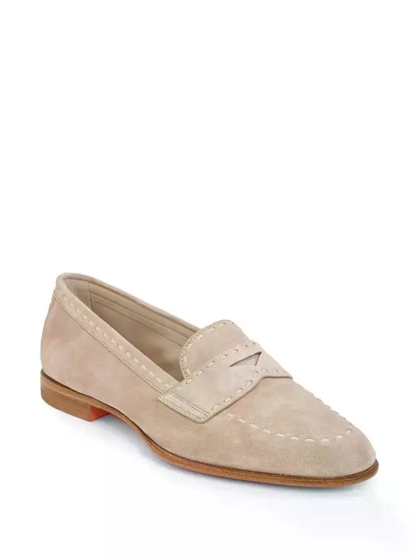 Santoni Beige Suede Stitch-detail Loafers