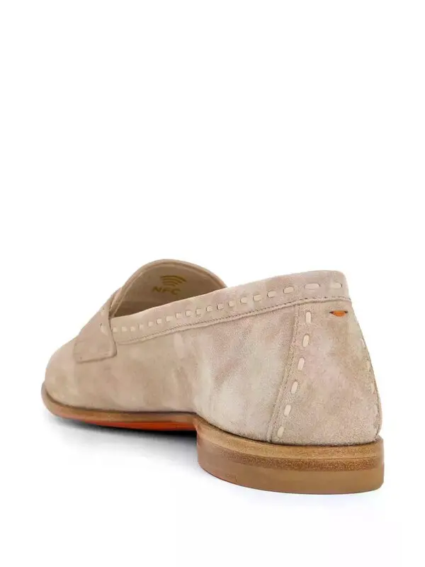 Santoni Beige Suede Stitch-detail Loafers