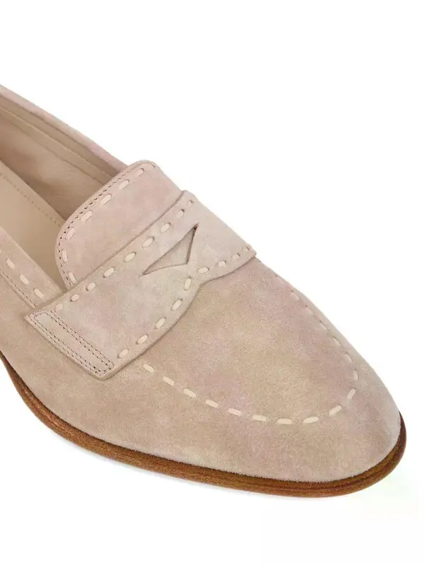 Santoni Beige Suede Stitch-detail Loafers