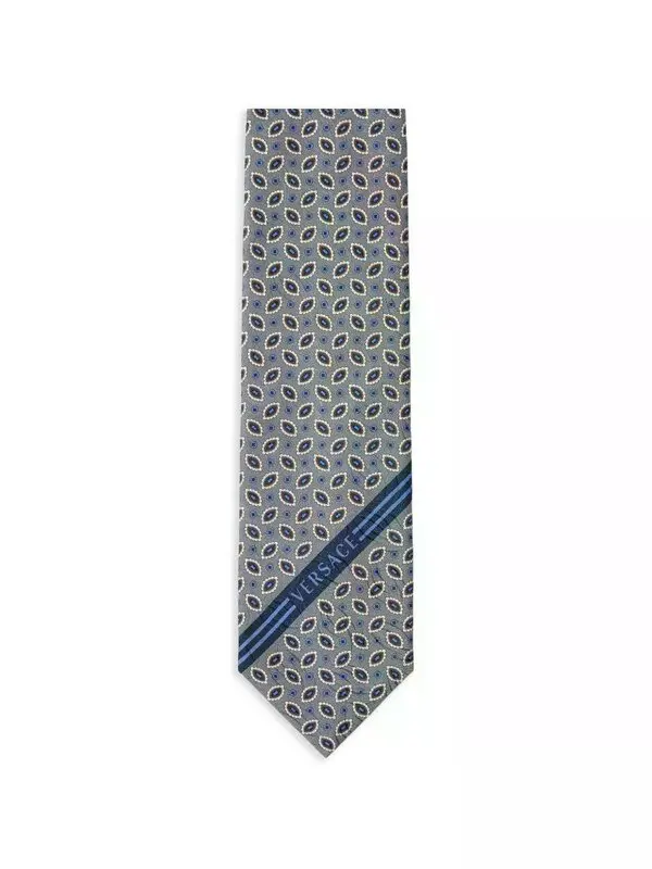Versace Printed Paisley Jacquard Silk Neck Tie - Grey