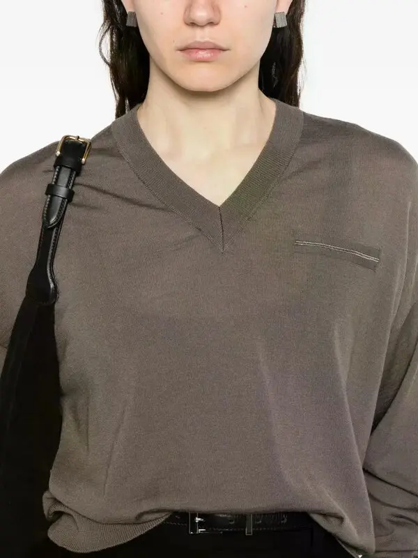 Peserico V-neck Wool Sweater - Brown