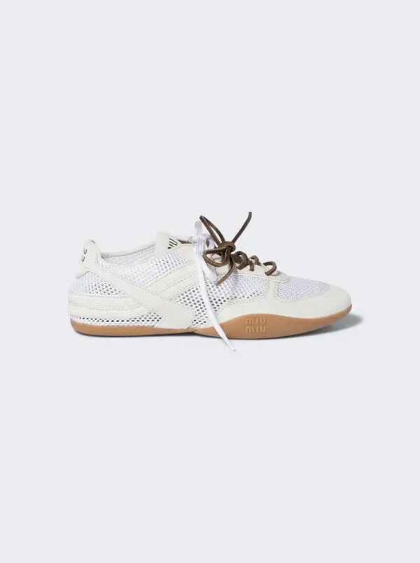 Miu Miu Gymnasium Mesh And Suede Sneakers - White