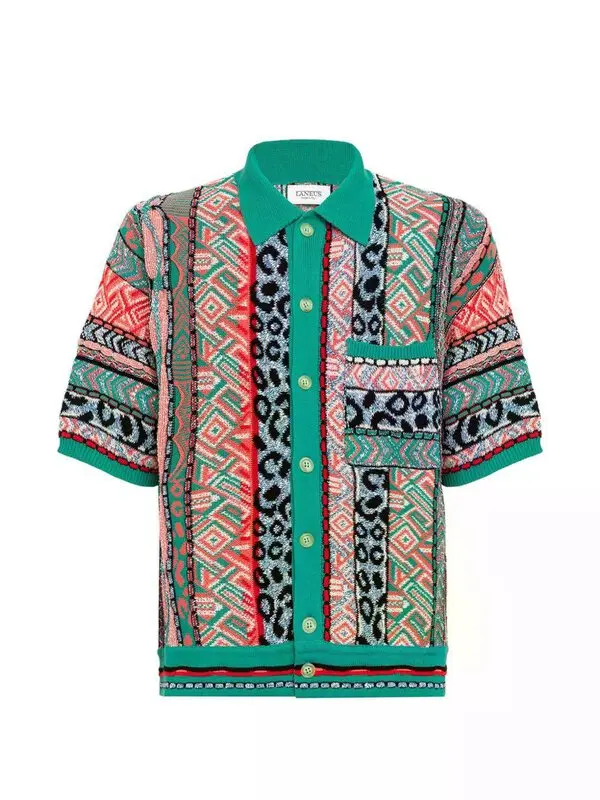 LANEUS Knitted Short-sleeve Shirt - Green