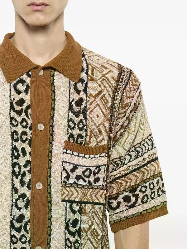 LANEUS Knitted Short-sleeve Shirt - Green