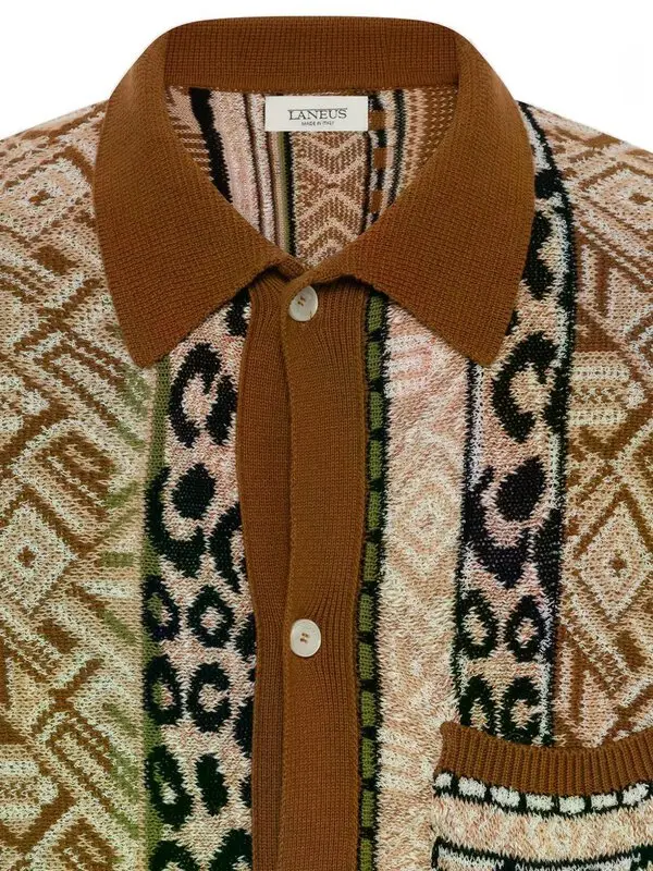 LANEUS Knitted Short-sleeve Shirt - Green