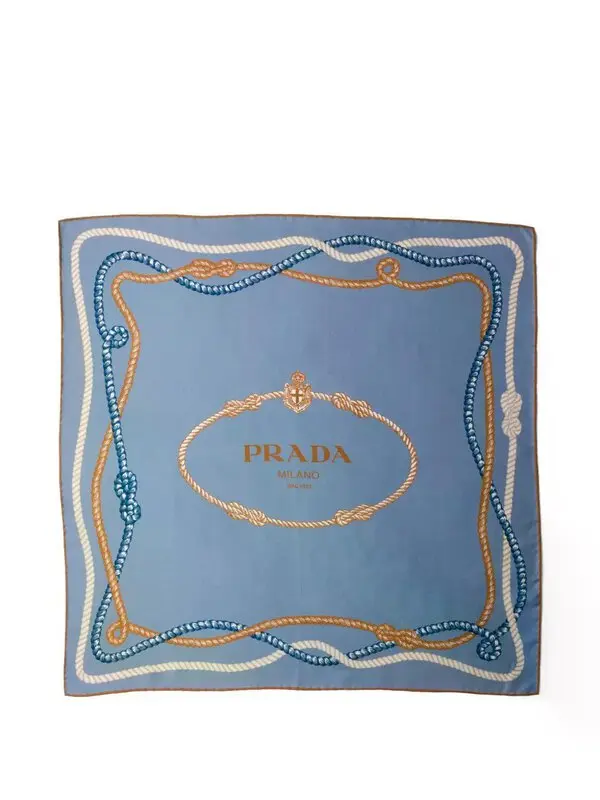 Prada Printed Silk Scarf - Blue