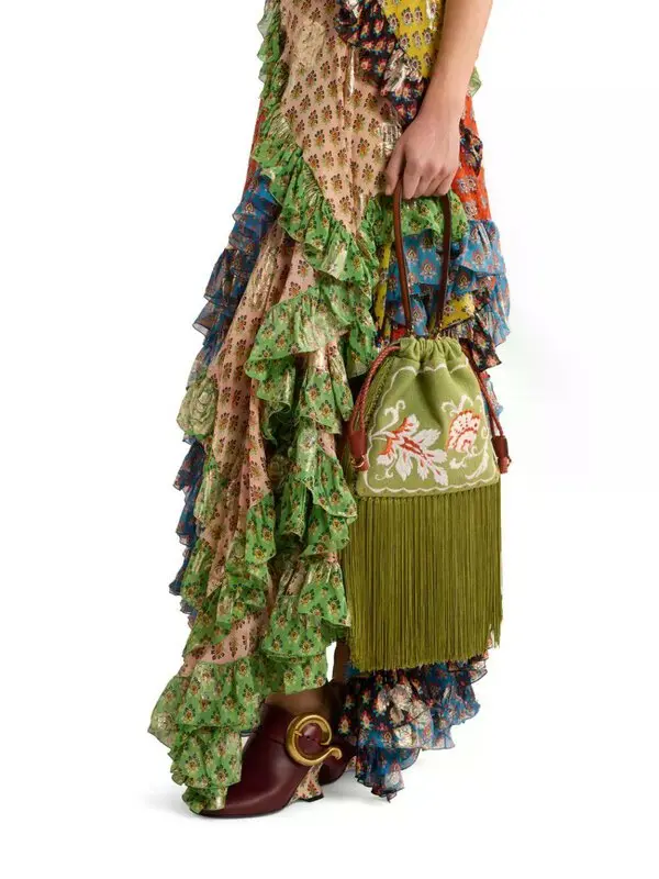 Etro Kalispera Bag With Embroidery And Fringes - Green