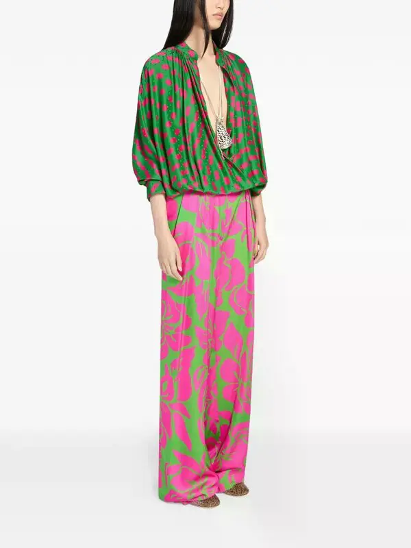 Dries Van Noten Polka-dot Wrap Blouse - Green