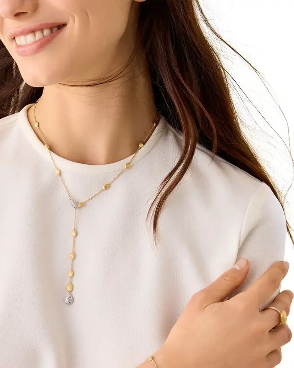 Marco Bicego 18k Yellow Gold, Diamond, And Textured Siviglia Lariat Necklace