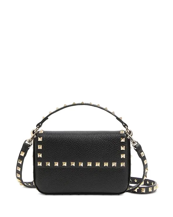 Valentino Garavani Rockstud Pebbled Leather Shoulder Bag - Black