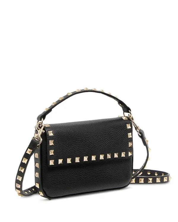Valentino Garavani Rockstud Pebbled Leather Shoulder Bag - Black