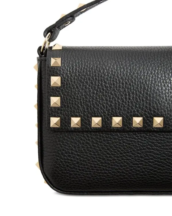 Valentino Garavani Rockstud Pebbled Leather Shoulder Bag - Black