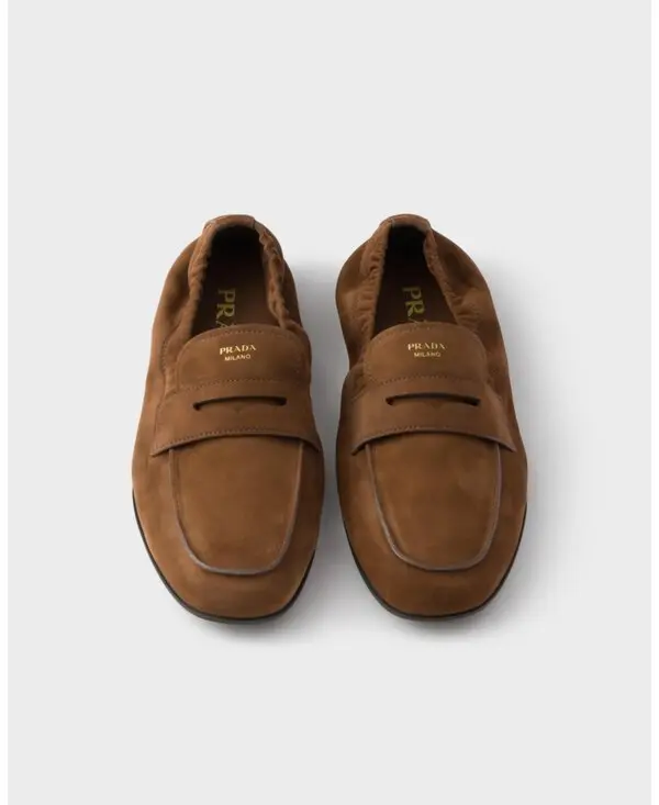 Prada Shuffle Nubuck Leather Loafers - Brown