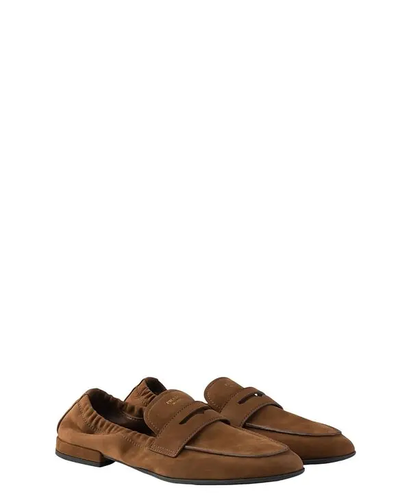 Prada Shuffle Nubuck Leather Loafers - Light Brown