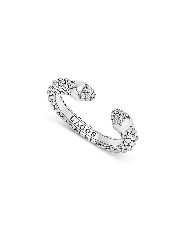 Lagos Sterling Signature Caviar Diamond Stack Cuff Ring - Silver