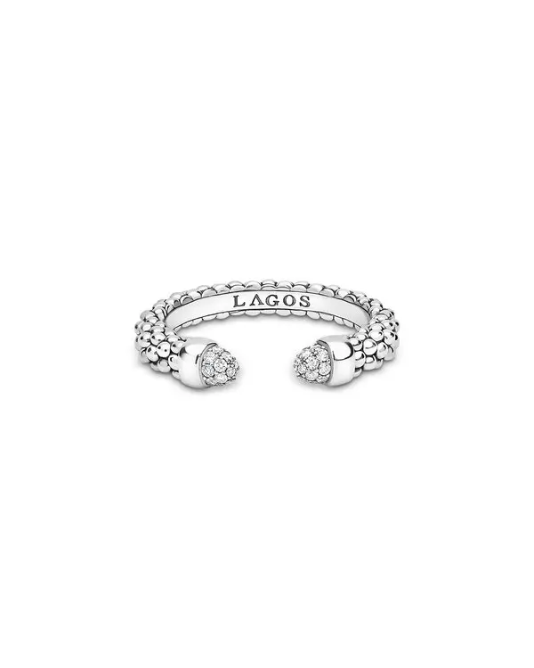 Lagos Sterling Signature Caviar Diamond Stack Cuff Ring