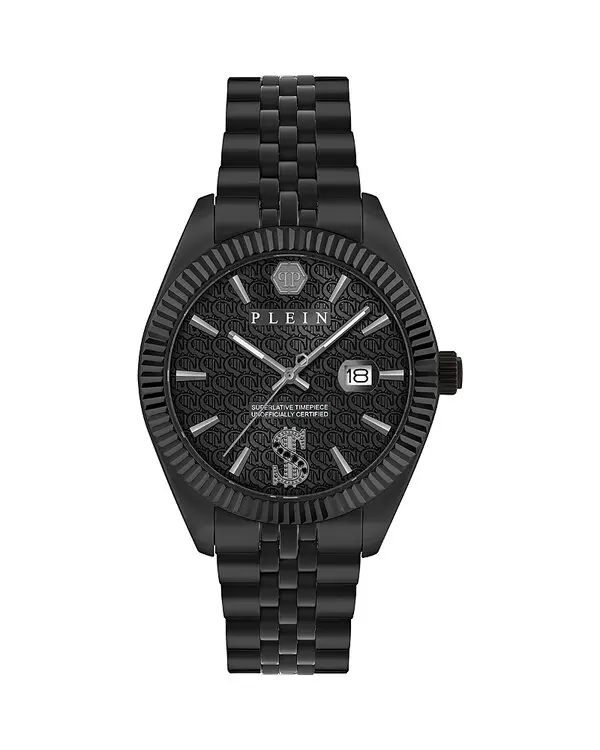 Philipp Plein Date Superlative Crystal Watch, 41mm - Black/black