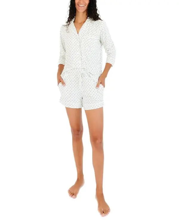 MOTETTE Lavender Lane Long Sleeve & Shorts Bamboo Pajama Set - Delicate Purple Green Floral