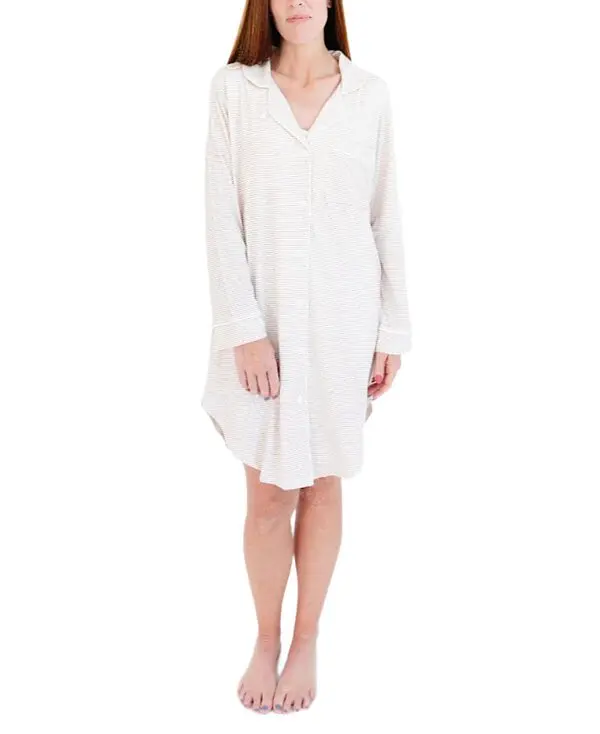 MOTETTE Oatmeal Stripe Bamboo Sleepshirt - Beige And White Stripe