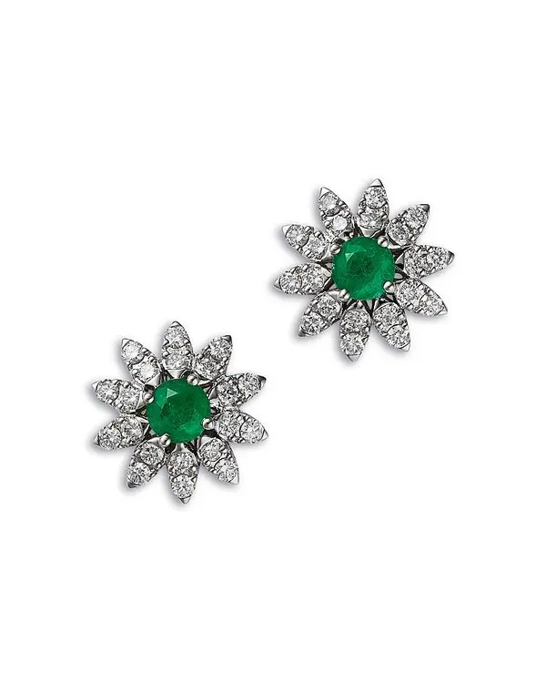 Bloomingdale'S Emerald & Diamond Flower Stud Earrings In 14k - White Gold
