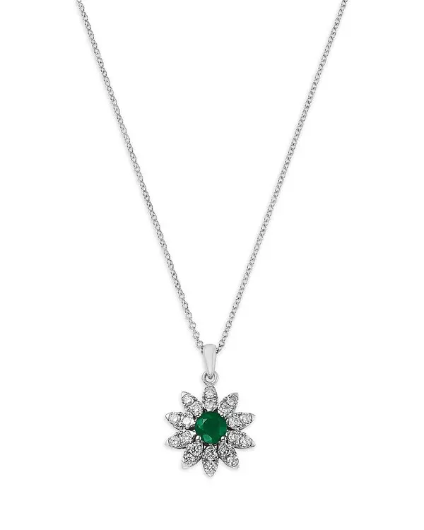 Bloomingdale'S Emerald & Diamond Flower Pendant Necklace In 14k 16-18 - White Gold