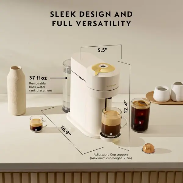 NESPRESSO Vertuo Next Premium Coffee And Espresso Maker De'longhi With Aeroccino Milk Frother - White Envwgae